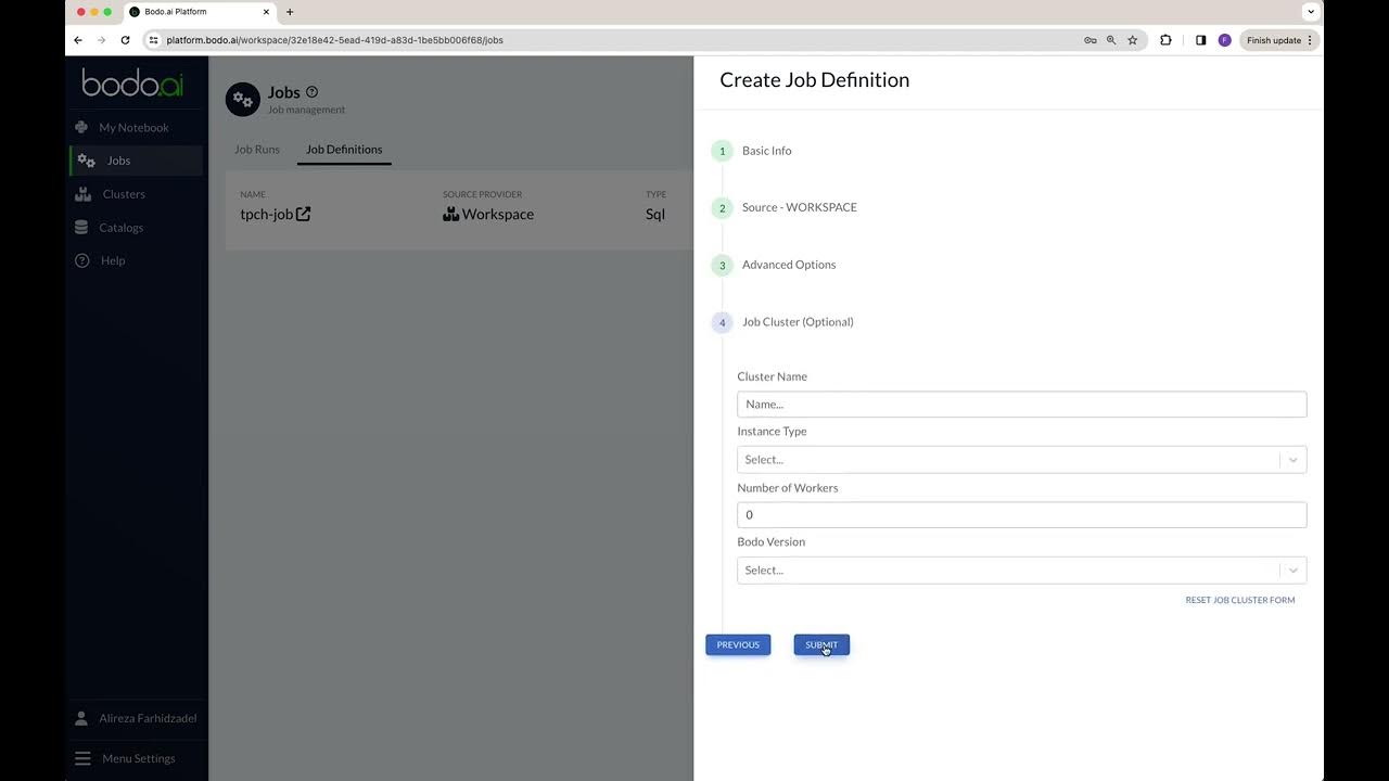 Bodo Training | How to submit a job | Hands on prod | Jobs UI - Python - YouTube