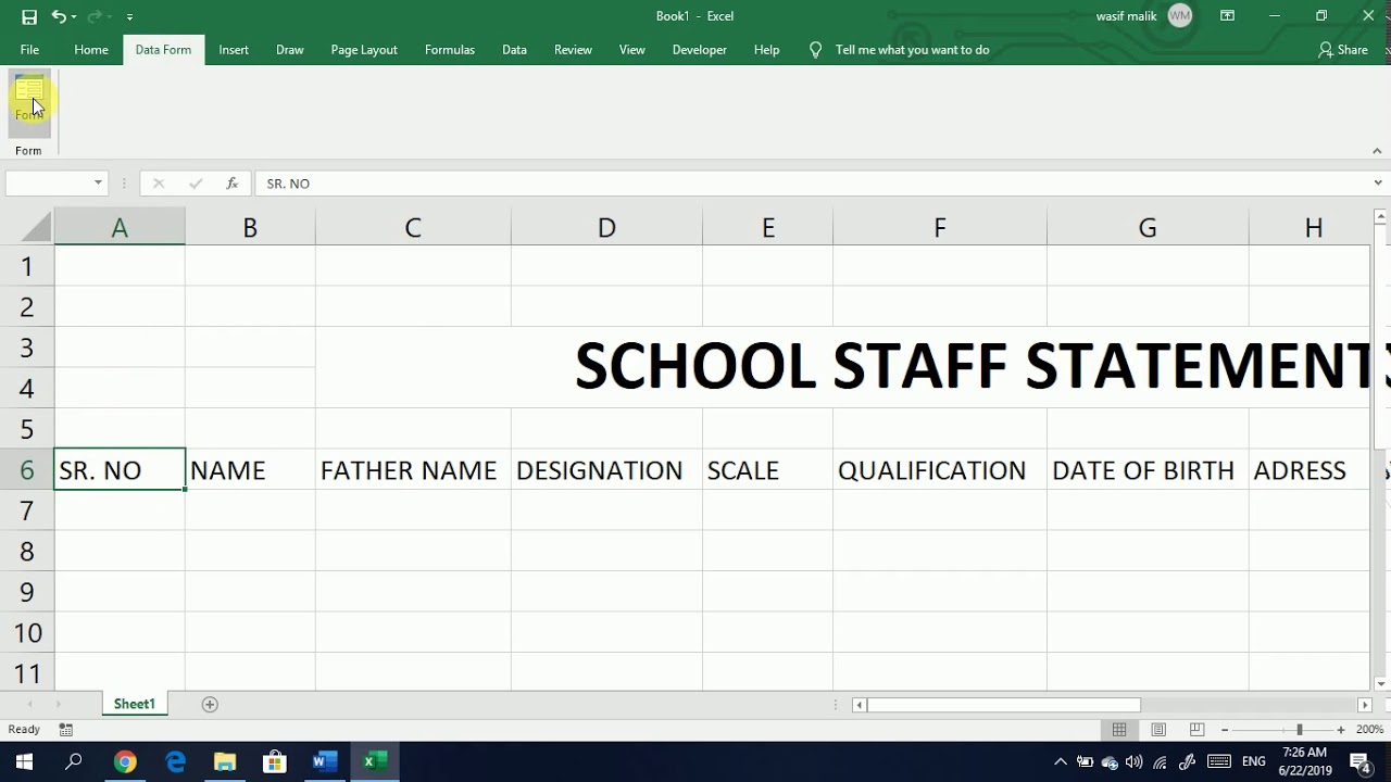 HOW CAN I MAKE STAFF STATEMENT BY USING DATA FORM ON EXCEL SHEET - YouTube