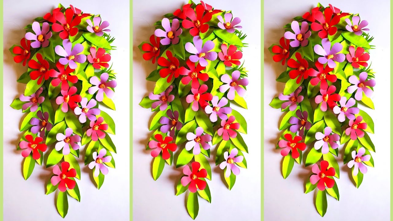 paper flower wallhanging / red pink flower/ wallmate/ diy craft/ wall ...