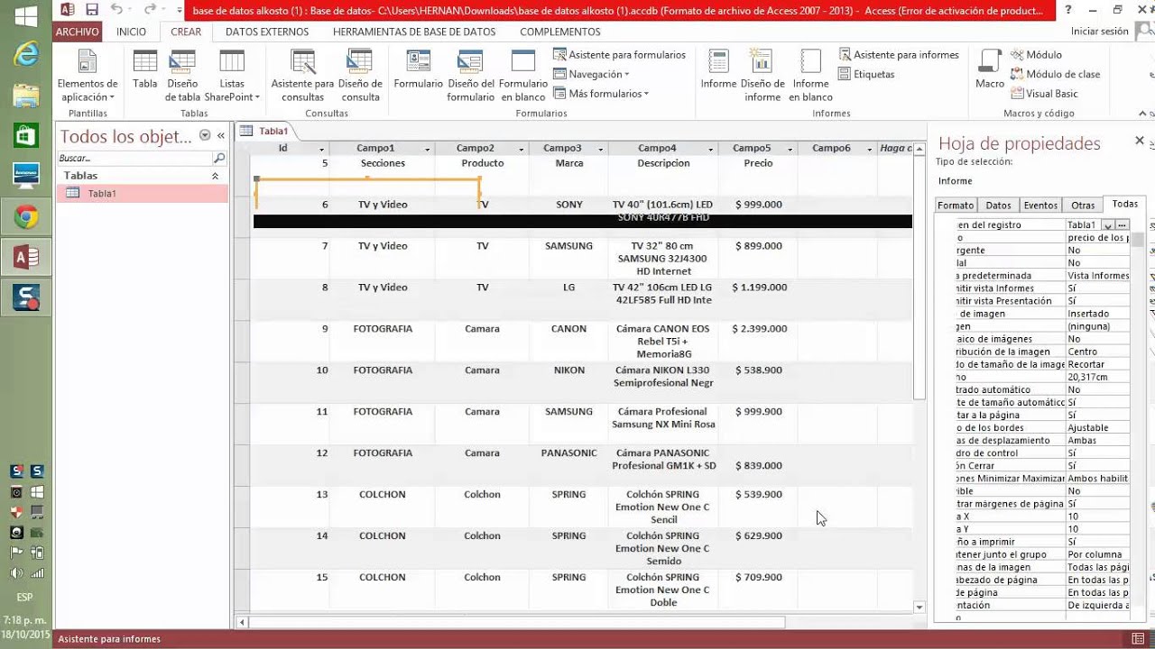 como crear un informe en acces - YouTube