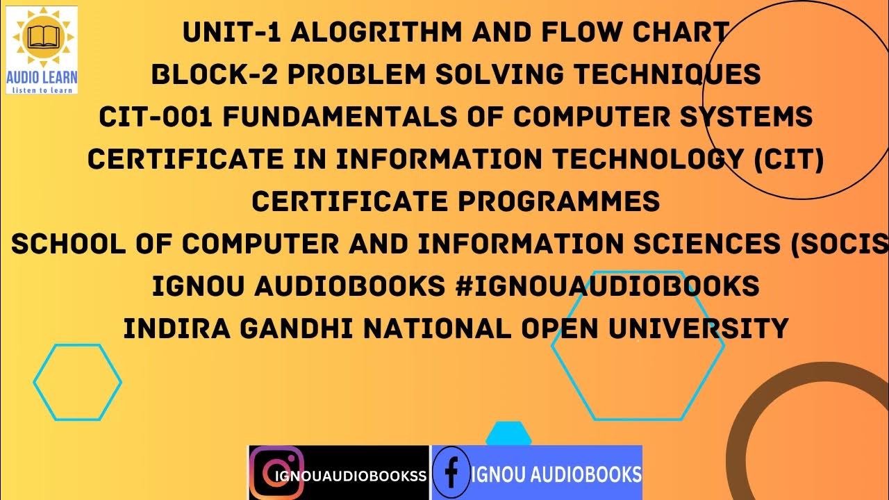 Unit-1 Alogrithm and Flow Chart Block-2 CIT 001 CIT SOCIS #ignou #ignouuniversity #algorithm ...