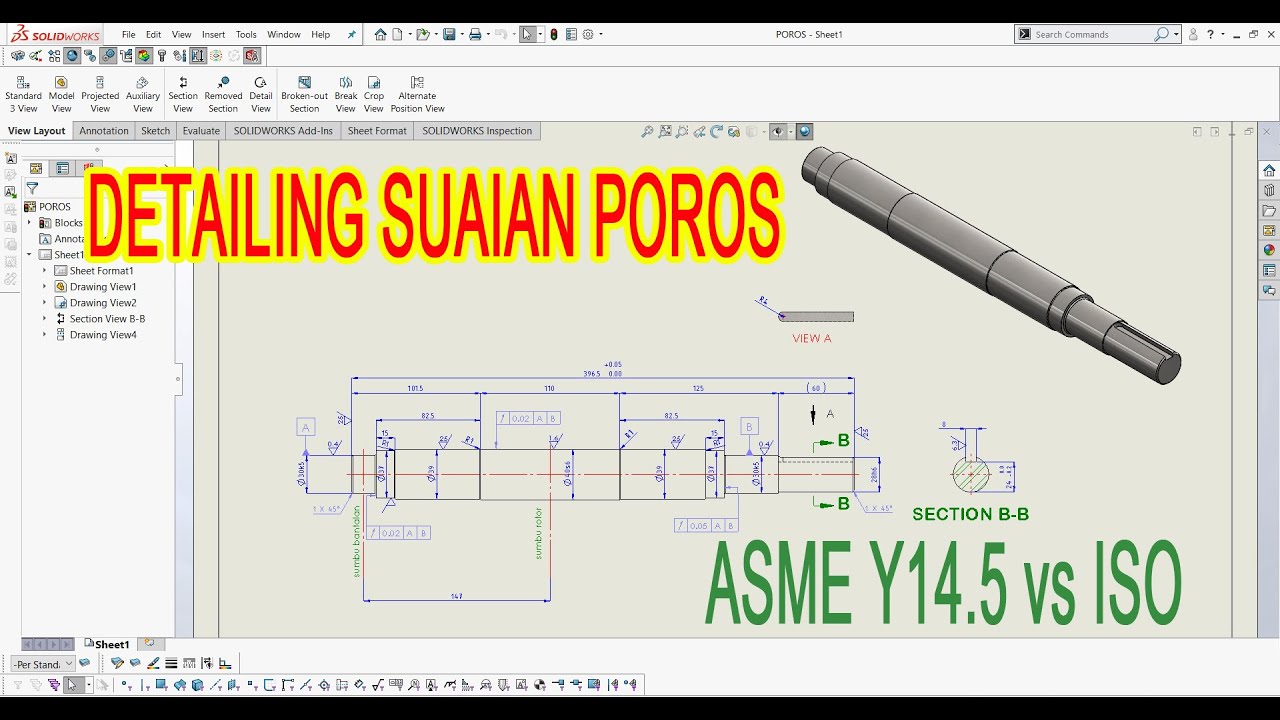Gambar teknik detailing dimensi poros ASME Y14.5 - YouTube