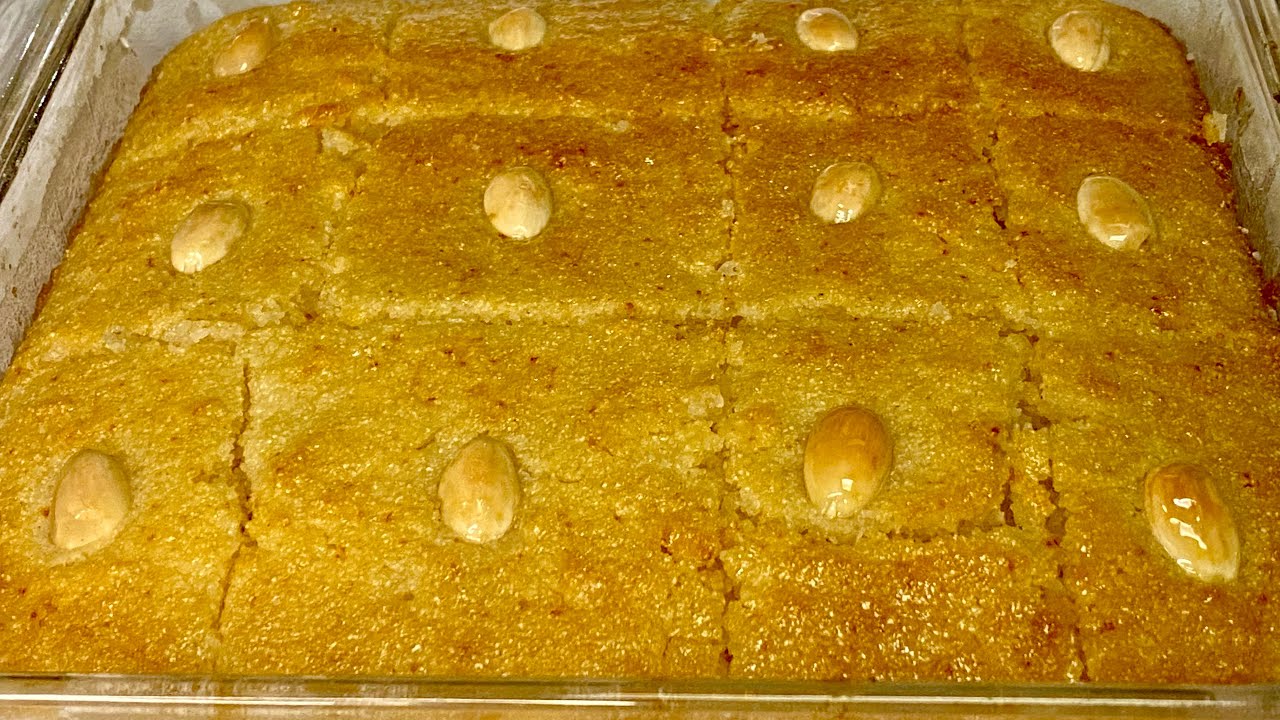 Basbousa Recipe | Famous Middle Eastern Dessert |Easy |Semolina Cake ...