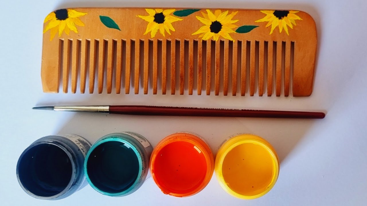 Let's paint sunflowers on the hair brush| Painting brush dance on the ...
