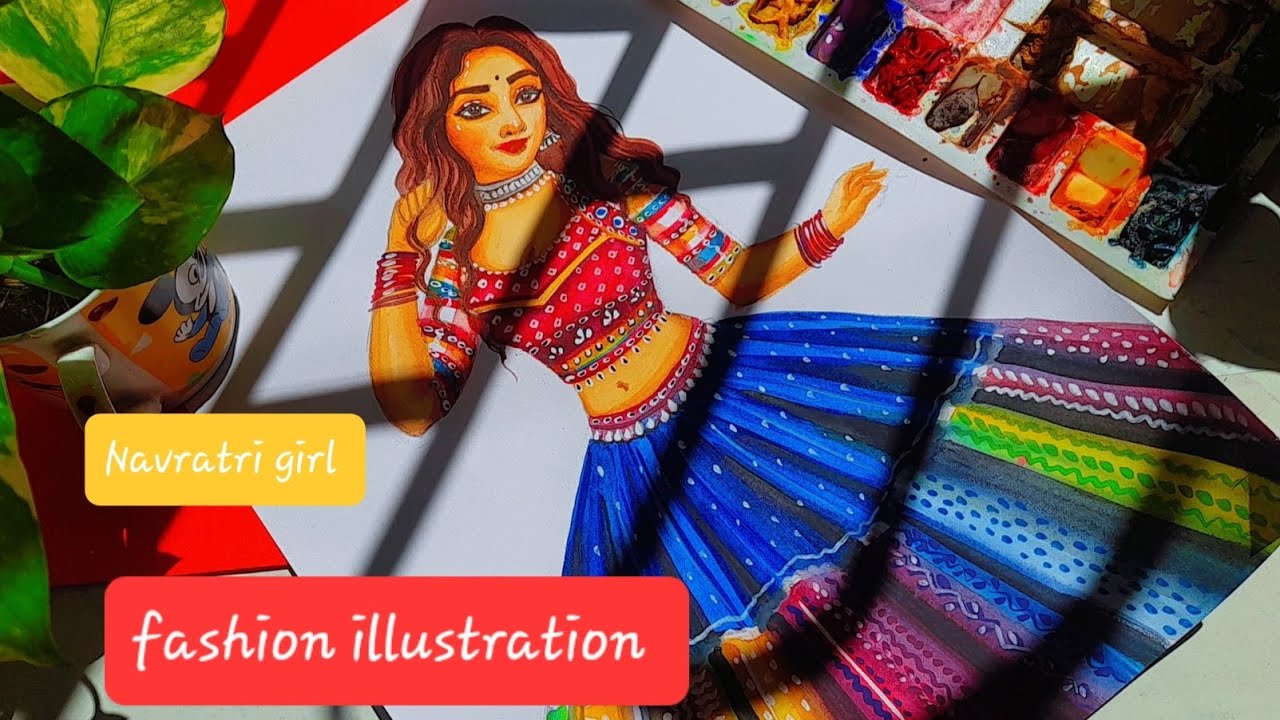 Part 1- How to draw A girl with navratri look | Garba dance look #art # ...