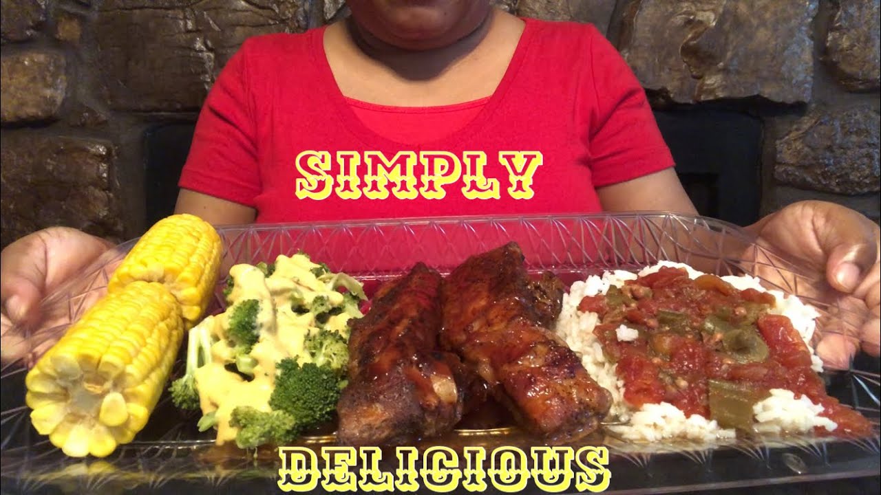 ASMR General Tso Ribs | Tomatoes And Okra | Rice | Broccoli And Cheese ...