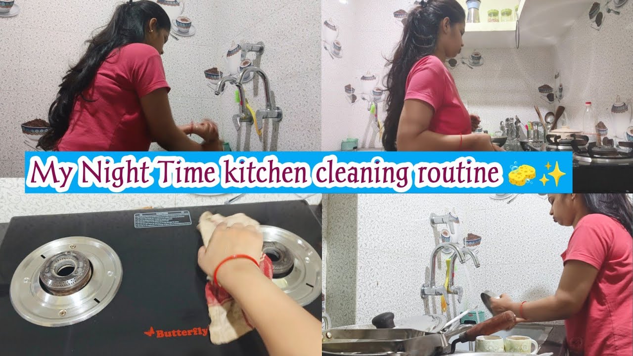 my night time kitchen cleaning routine / रात की मेरी किचन क्लीनिंग ...