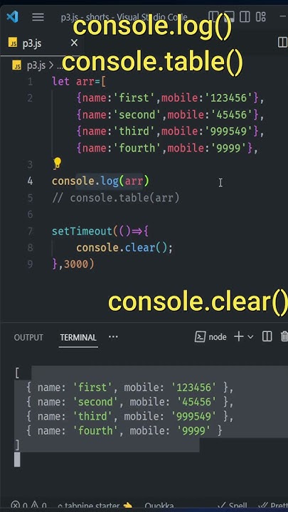 JavaScript console.log, console.table(), console.clear() #shorts #youtubeshorts #javascript # ...