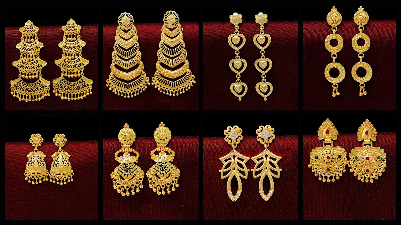 Latest Gold Long Earrings Design With Price | Pure One Gram Gold Plated ...