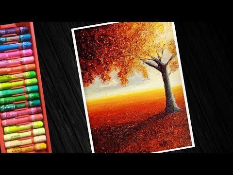 Step by step tree landscape oil pastel Drawing for beginners - YouTube