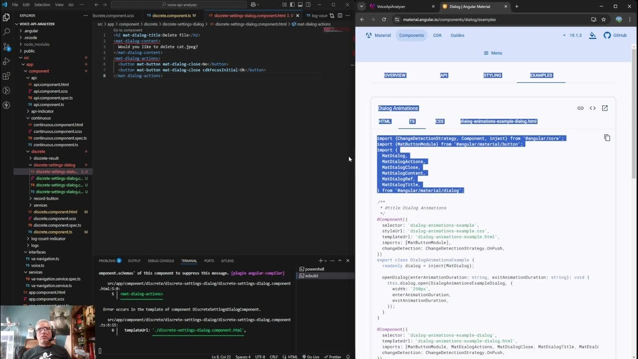 074: Angular - Web API Speech Analyzer - Mat-Dialog part 3 - YouTube