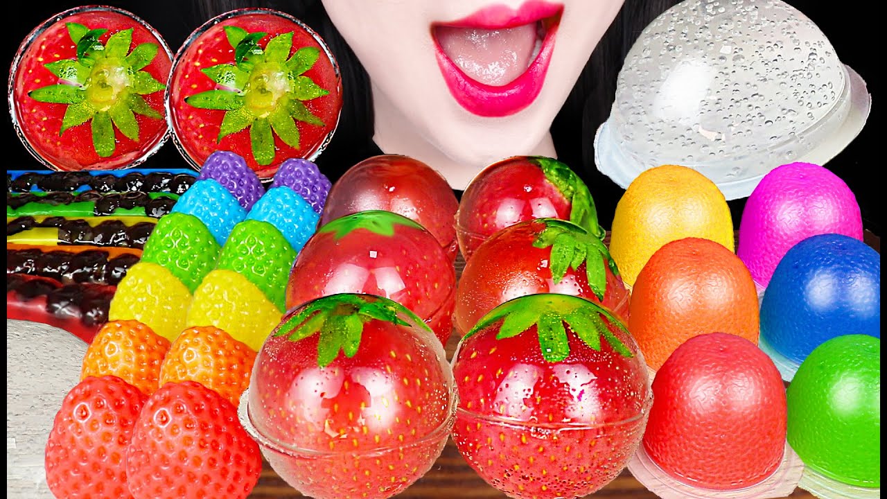 ASMR RAINDROP JELLY, BOMB JELLY 물방울 떡 BOBA JELLY 딸기 폭탄 젤리 먹방 MUKBANG ...