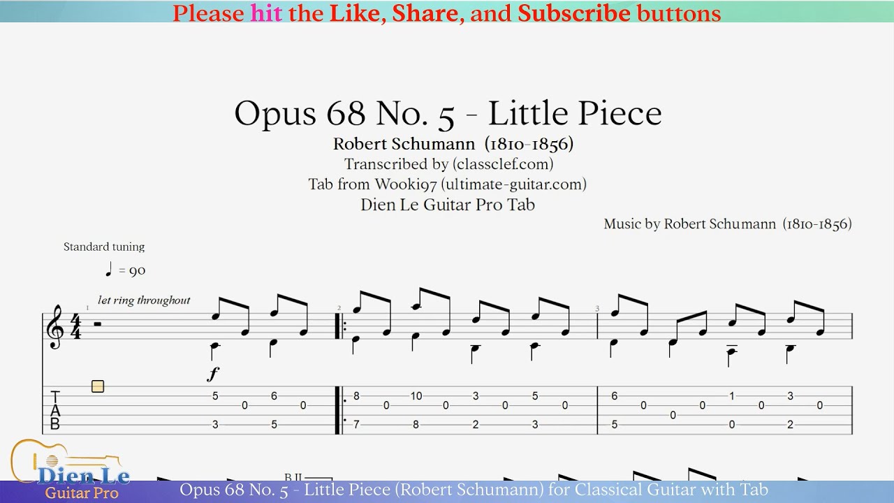 Opus 68 No. 5 - Little Piece (Robert Schumann) for Classical Guitar ...