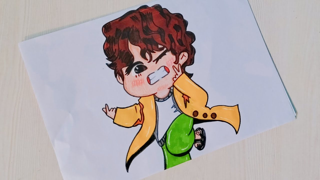 bts v cartoon drawing|| how to draw kim taeh yung cartoon step by step ...