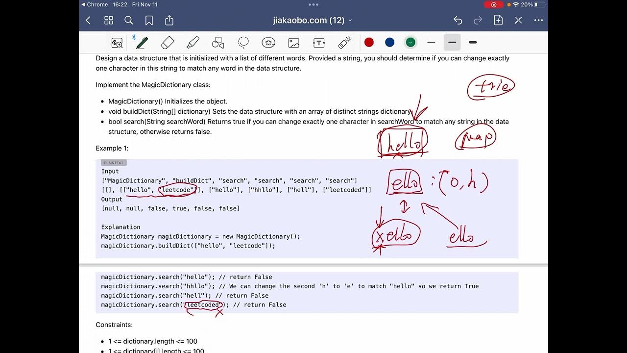 贾考博 Leetcode 676 Implement Magic Dictionary Youtube