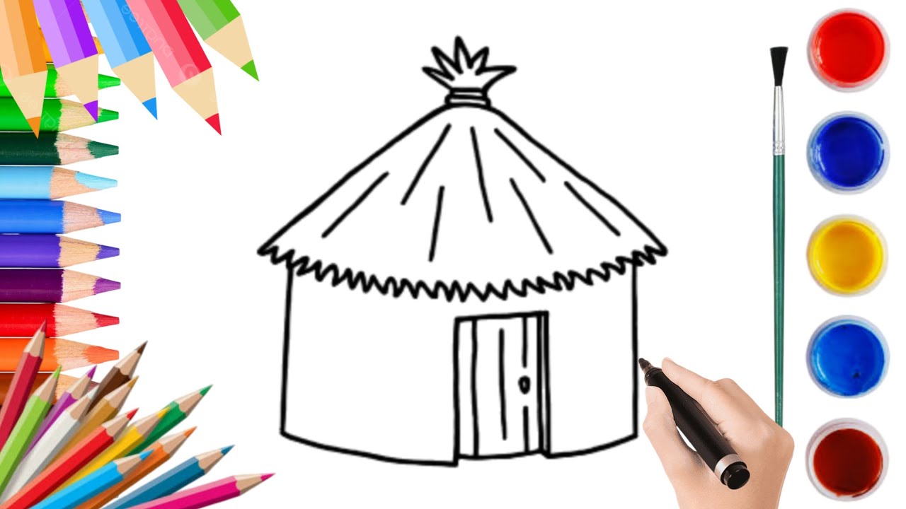 How to draw Shack Home for kids very simple step by step drawing ...