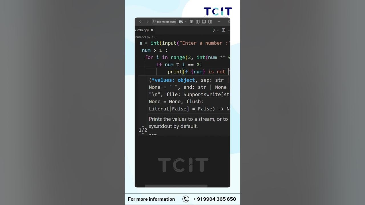 Number is Prime or not program using python #tcit - YouTube