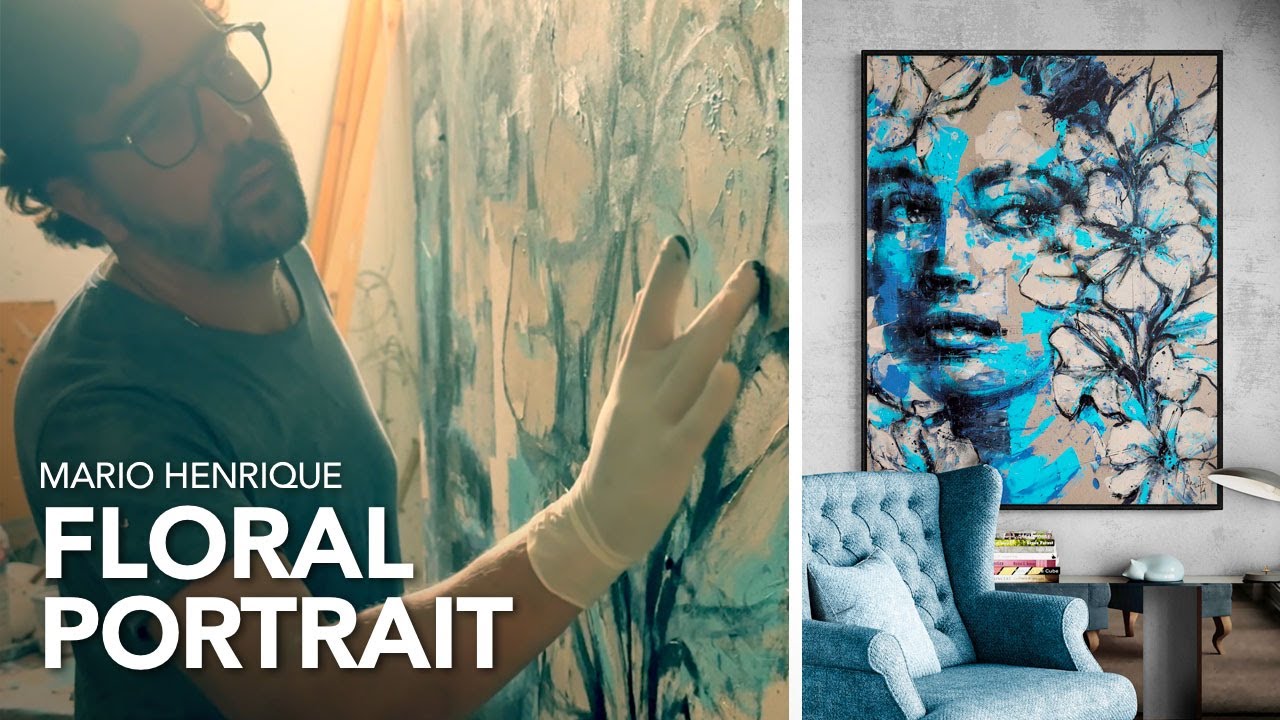 Mario Henrique at the studio, painting a floral-inspired portrait ...