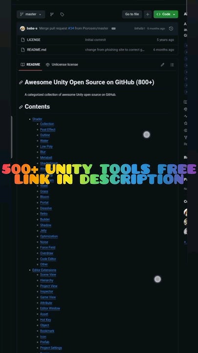 500+ Unity Awesome FREE Tools https://github.com/dclxviclan/awesome-unity-open-source-on-github ...
