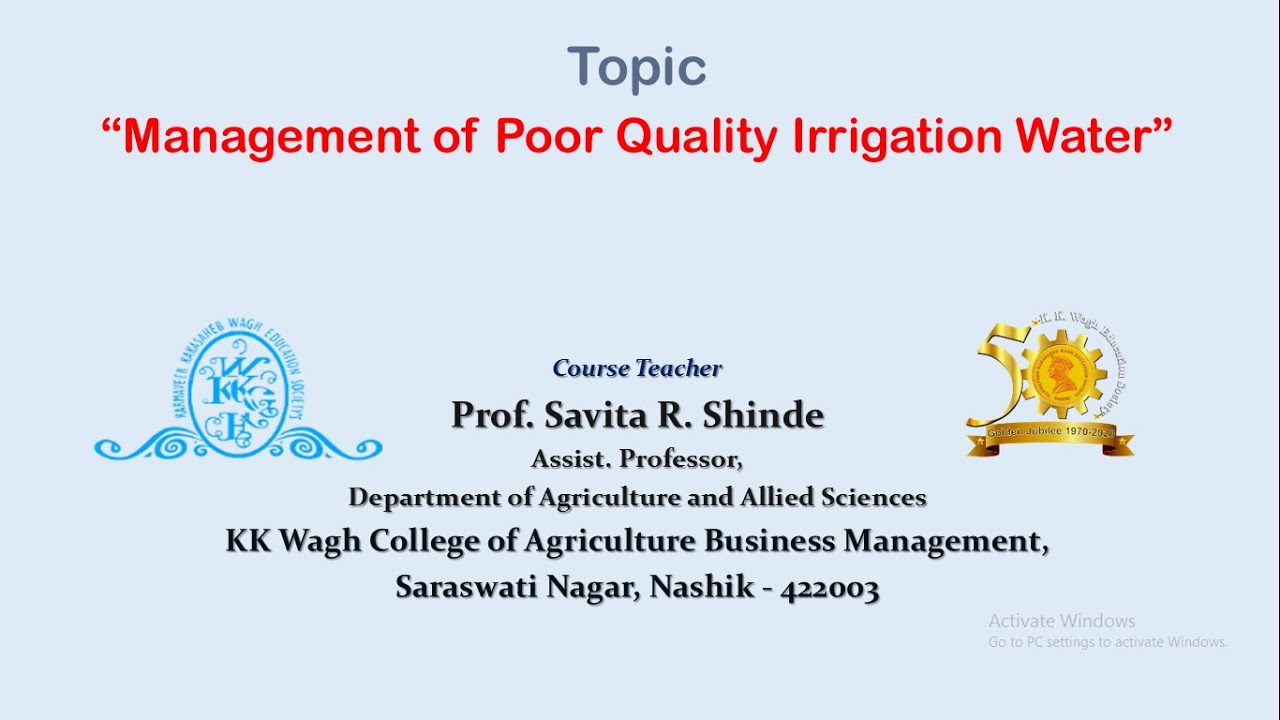 'Evaluation and Management of Poor Quality Irrigation Water' (Prof. S.R ...