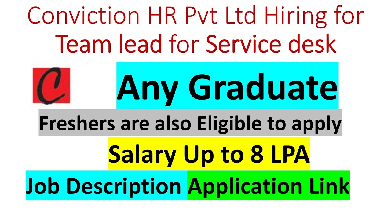 Conviction HR PVT Ltd Hiring for Team lead for Service desk | Any ...