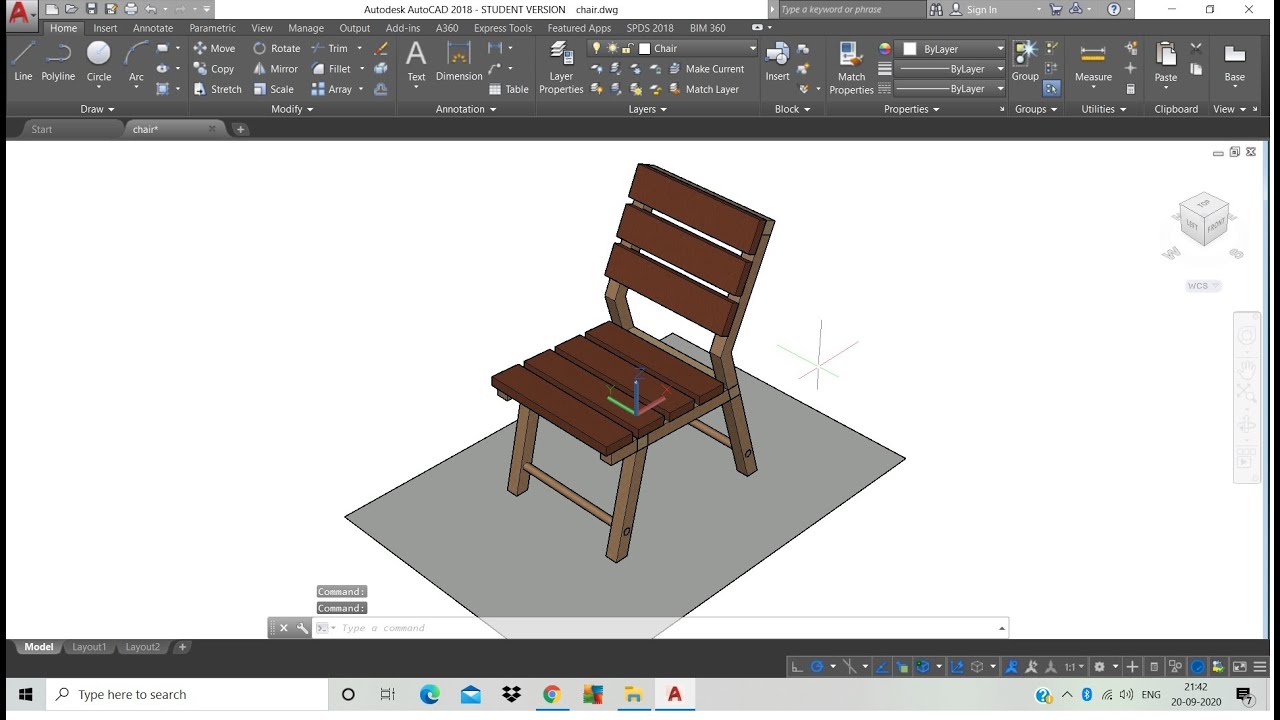 AutoCAD 3D - Wooden Chair #001 - YouTube