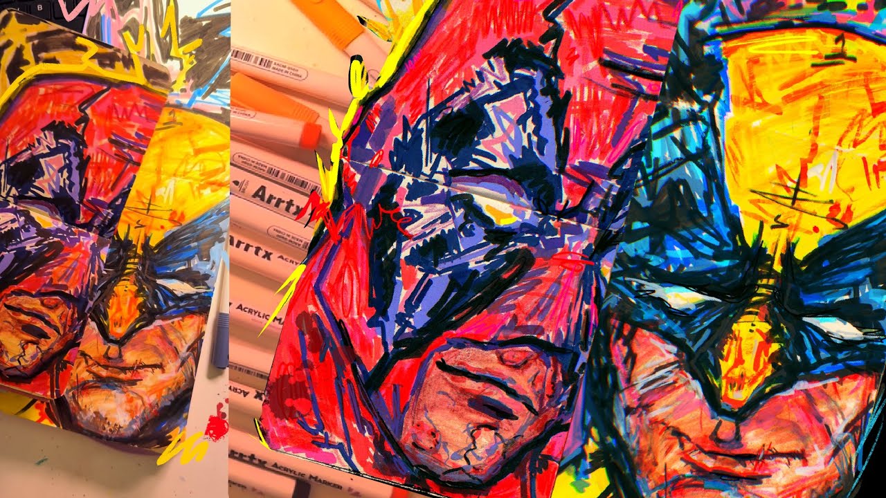 Realtime sketching WOLVERINE and deadpool x crayons and acrylic markers ...