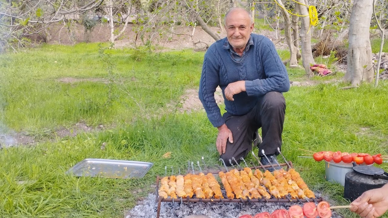 Rural lifestyle in iran | cooking chicken kebab in nature | Iranian ...