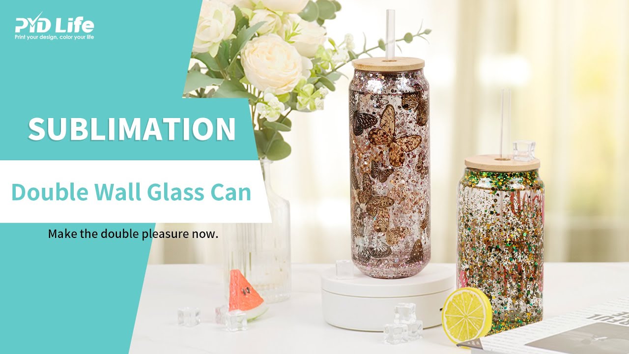 How to DIY Glitter Sublimation Double Wall Glass Cans with tumbler ...