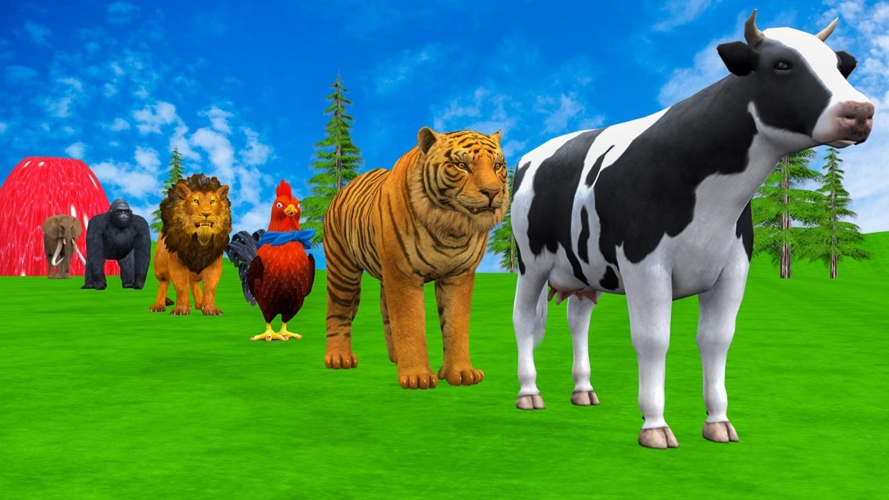 Paint & Animals Duck,Gorilla,Lion,Elephant,Cow,Sheep Fountain Crossing ...