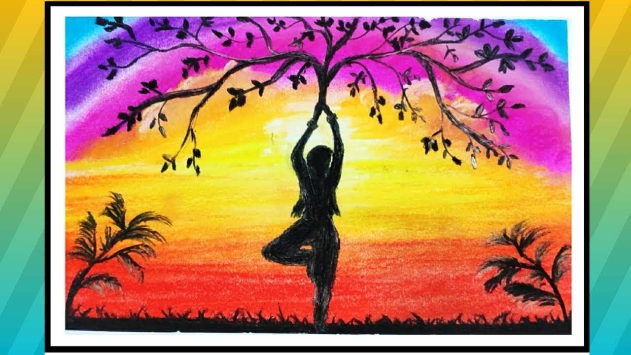 Easy Yoga drawing - woman tree scenery drawing || mother nature drawing ...