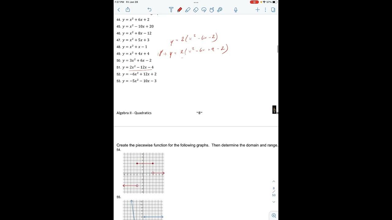algii quadratic functions cw hw 51 - YouTube