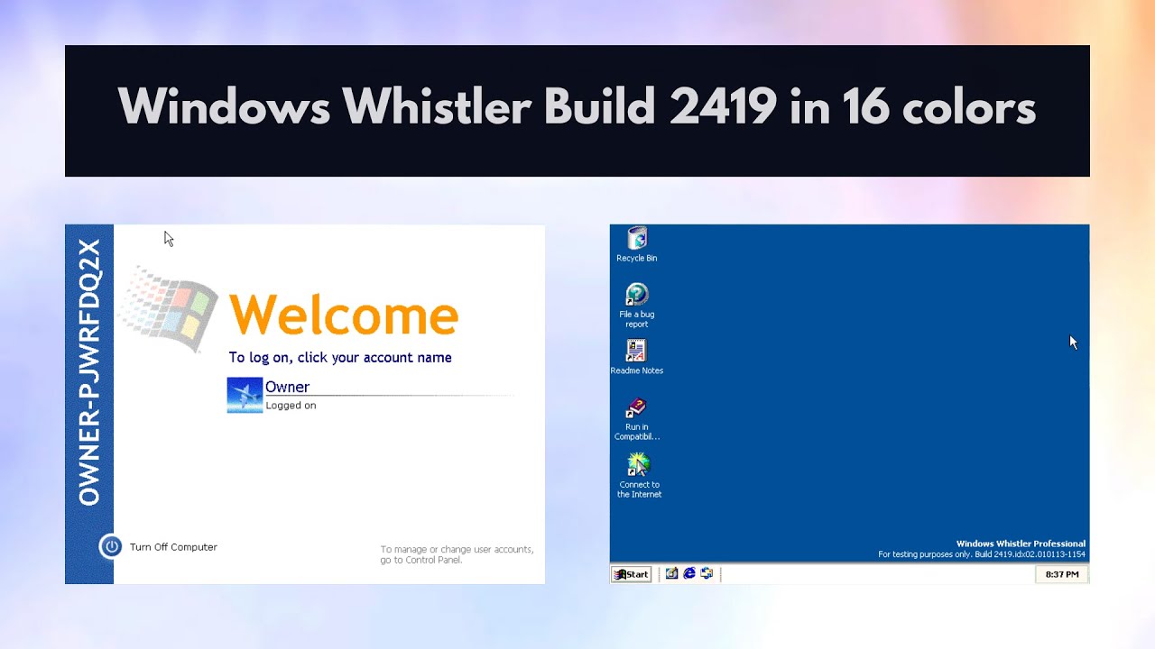 Windows Whistler Build 2419 in 16 colors - YouTube