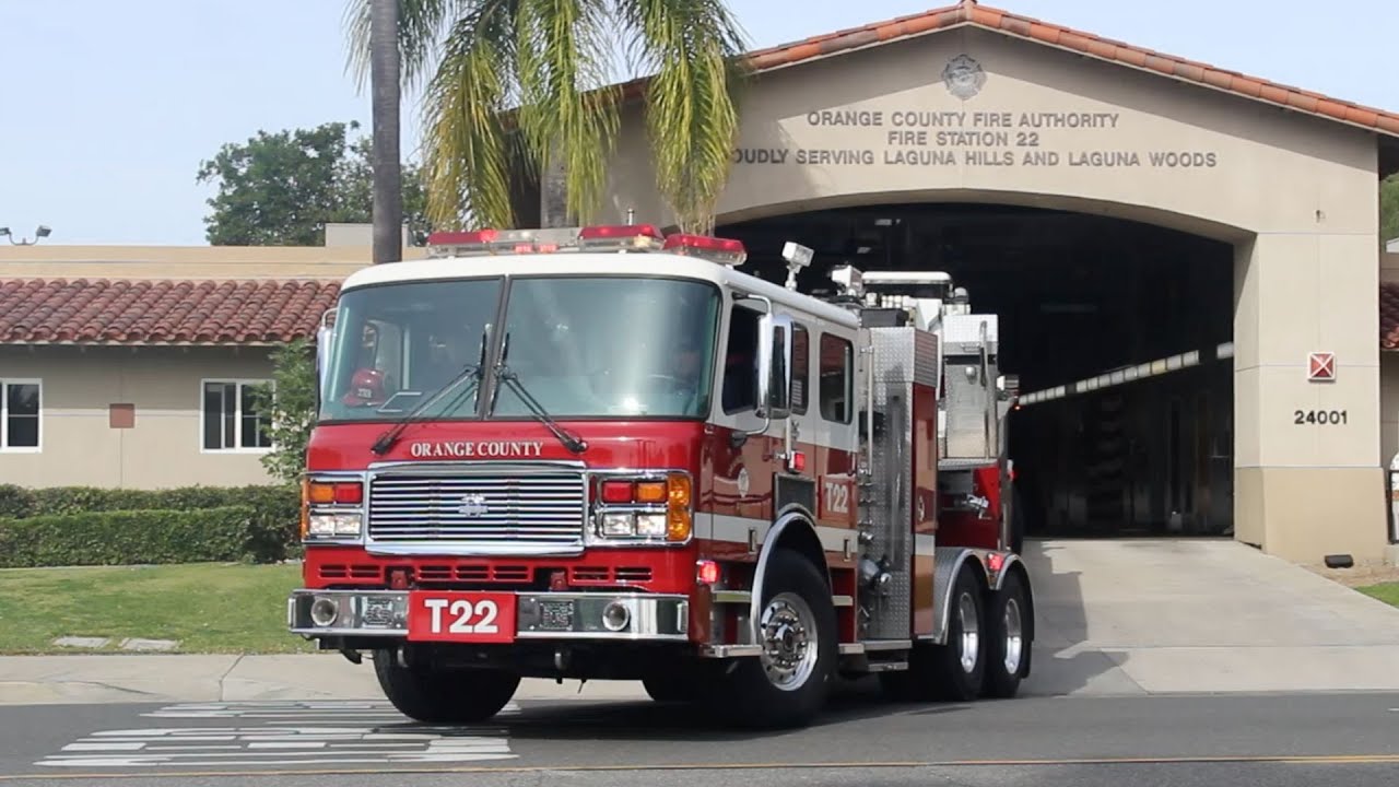 OCFA Truck 22 (reserve) responding - YouTube