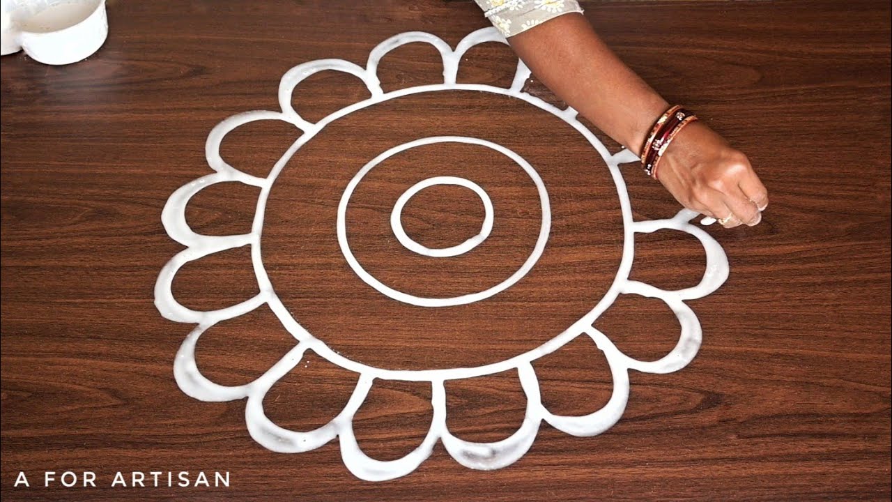 Easy Step by Step Flower Alpona Designs for FESTIVALS 🌷/ Jhoti Chita ...