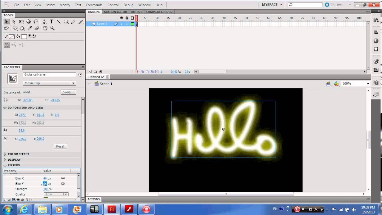 Adobe flash cs5 how to use filters and spray brush tool - YouTube