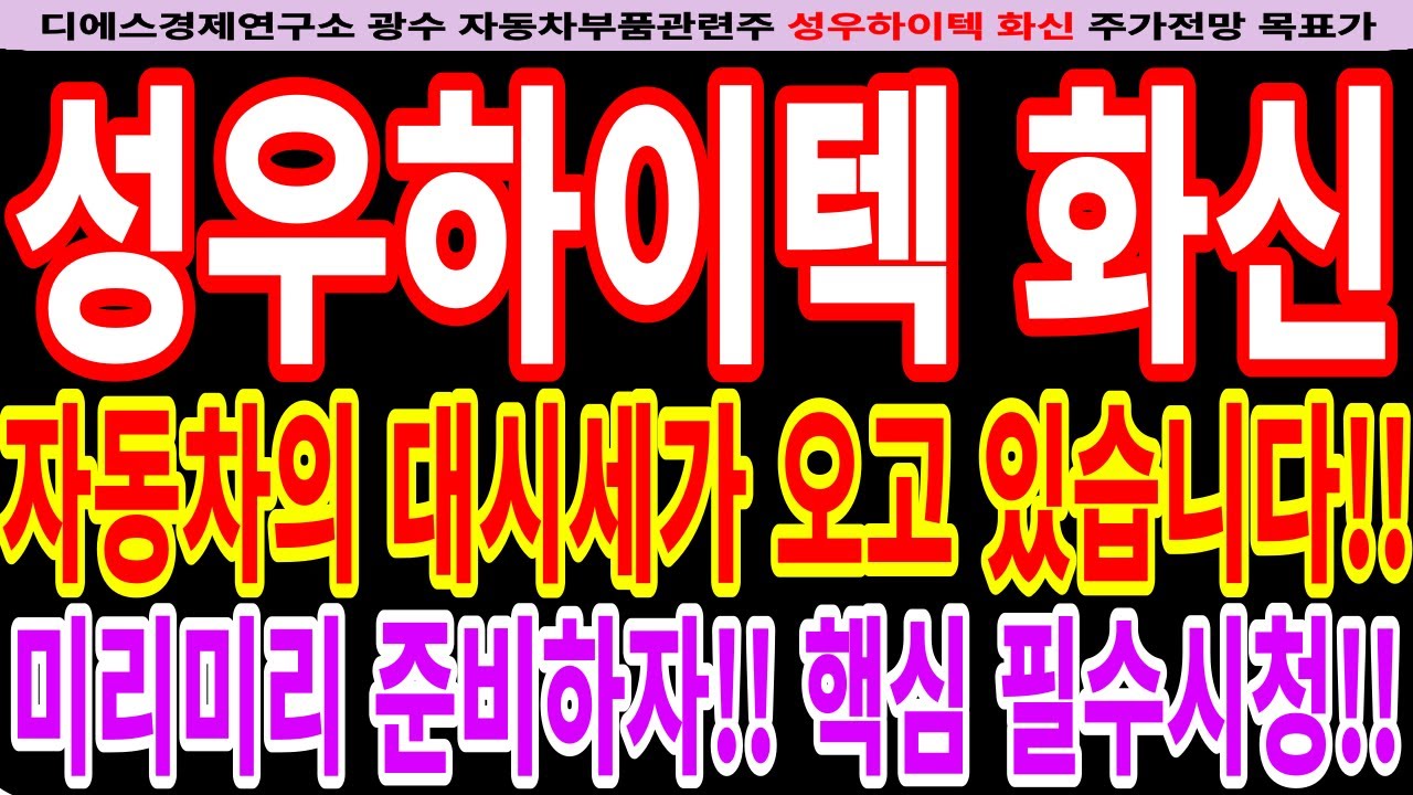 자동차관련주 성우하이텍 화신주가전망 자동차의 대시세가 오고 있습니다 미리미리 준비하자 핵심 필수시청 디에스경제