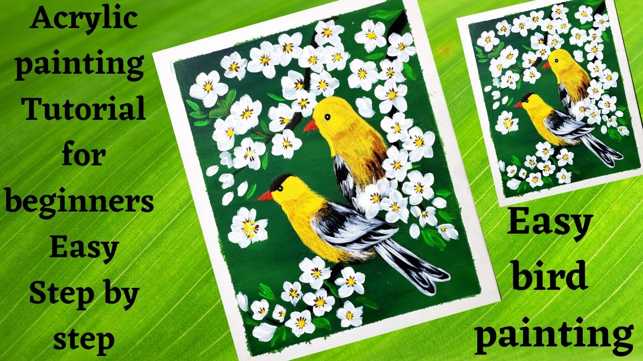 Easy bird painting tutorial for beginners/Acrylic painting/Simple ...