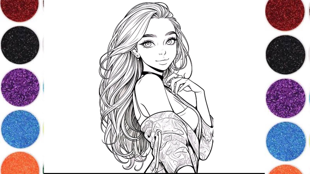 Drawing,Colouring Fashion Girl|Glittery Dress|Glittery Art|Step By Step ...