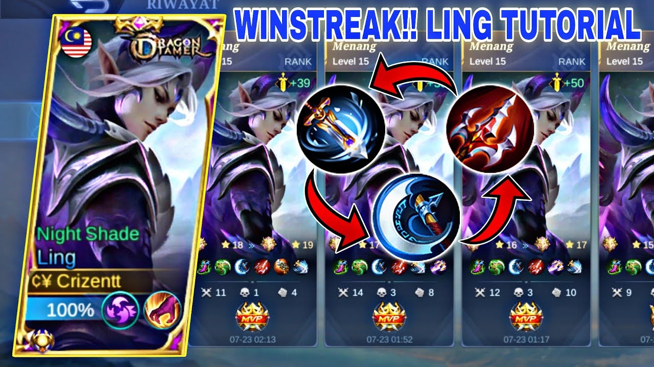 TUTORIAL LING SOLO RANK DIJAMIN WINSTREAK!! | COMBO ITEM LING TOP ...