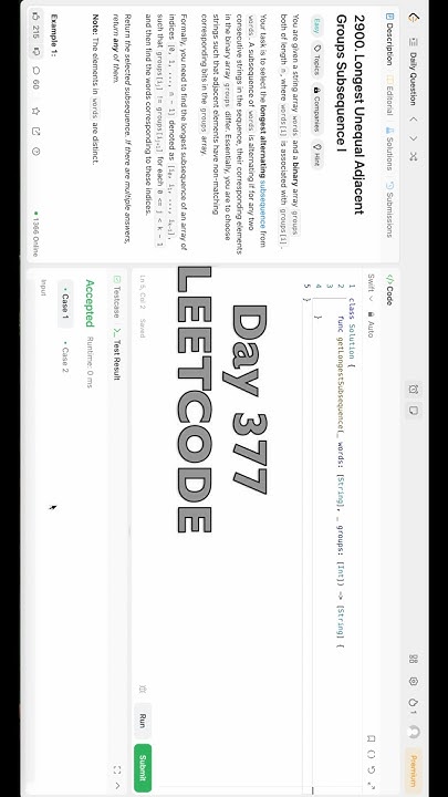 Day 377: LeetCode Problem 2900. - Swift #daily #challenge #swiftui #coding #leetcode - YouTube