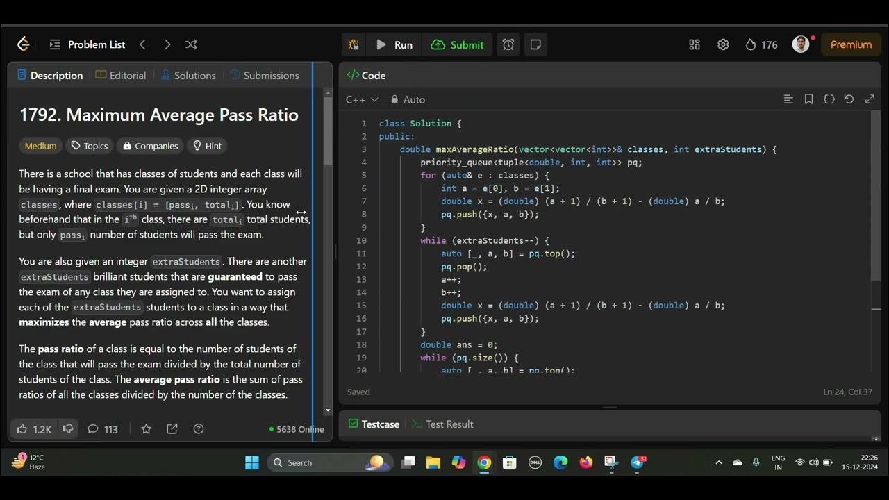 Maximum Average Pass Ratio|#leetcode #potd | 15-12-2024| |@DecodeMaster01 - YouTube