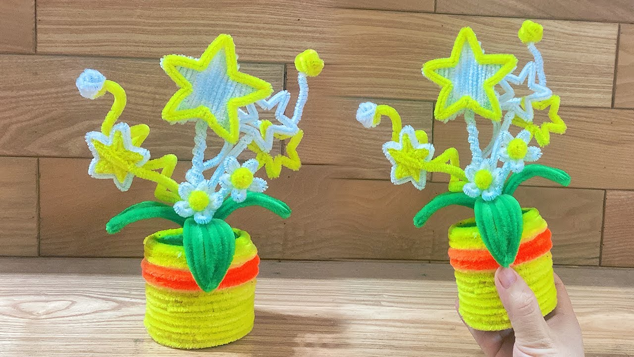 How to Make Beautiful Star flower Pot with Pipe Cleaner - DIY Mini ...