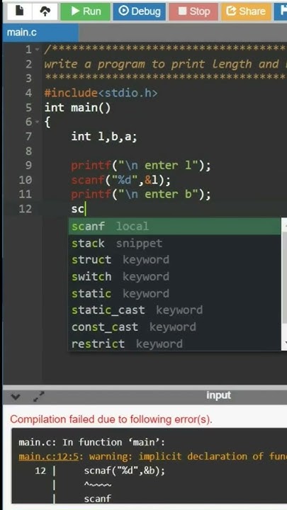 enter length and breadth and find area of rectangle 🔥🔥 in c programming - YouTube