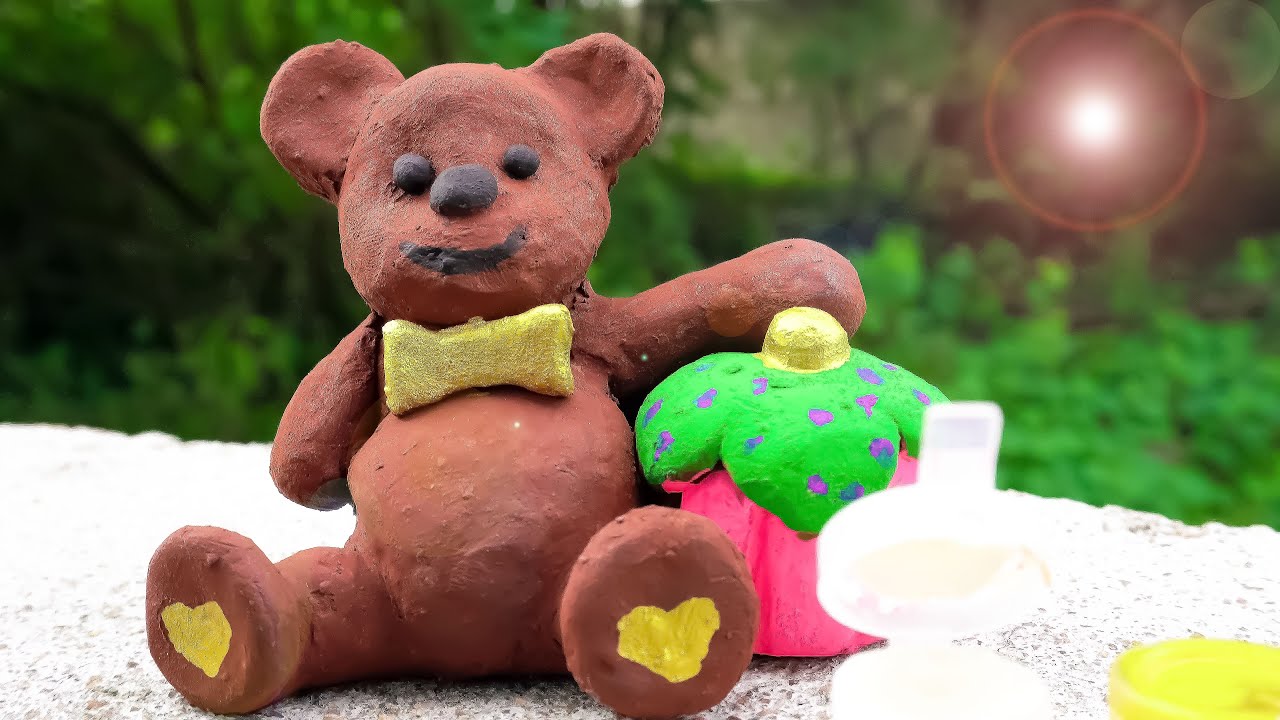 DIY miniature Clay Teddy - hand makers | Handmade Clay toys | How to ...