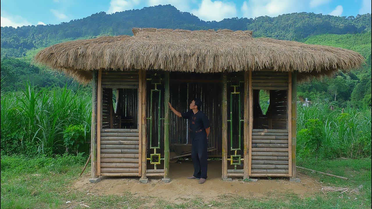 FULL VIDEO: 45 days build bamboo house, kitchen, eaves, outdoor shower ...