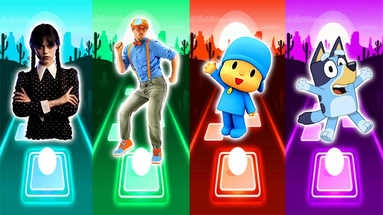 Wednesday - Blippi - Pocoyo - Bluey | Tiles Hop EDM Rush - YouTube