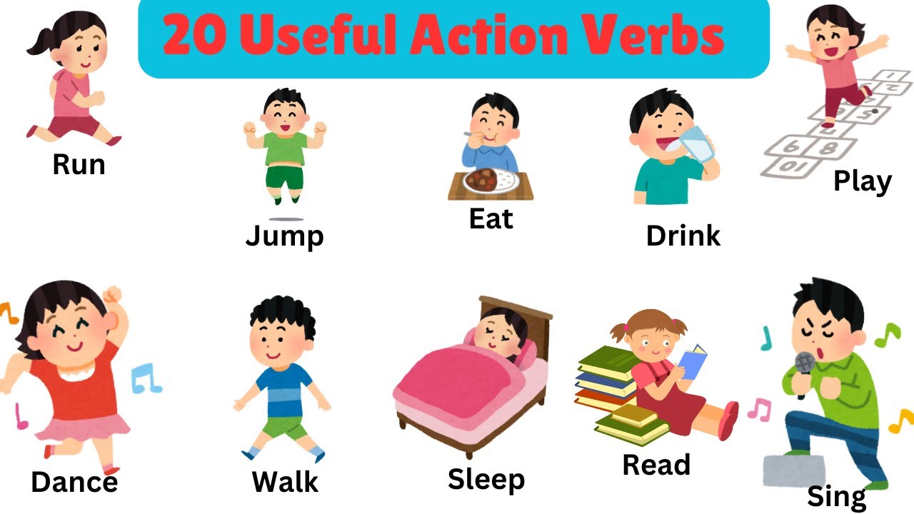 20 Action Verbs In English With Sentences | Learn Action Verbs With ...