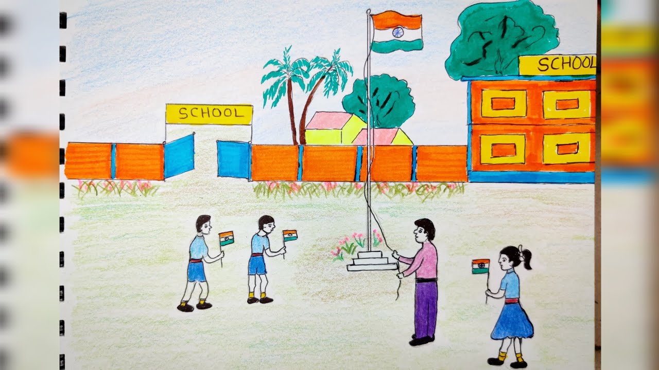 15 August special drawing | How to draw scenery for 15 august - YouTube