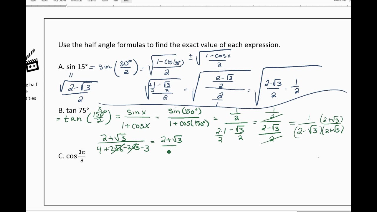 using half angle identities - YouTube